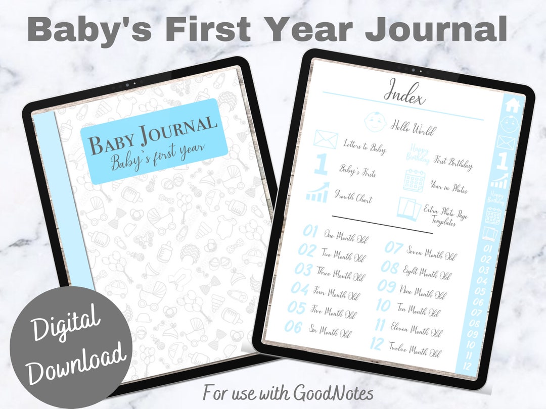 Digital Blue Baby Journal, Baby’s First Year, Baby Boy, Portrait ...