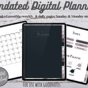 Undated Digital Planner, Dark Navy, Portrait Planner, Minimalist ...