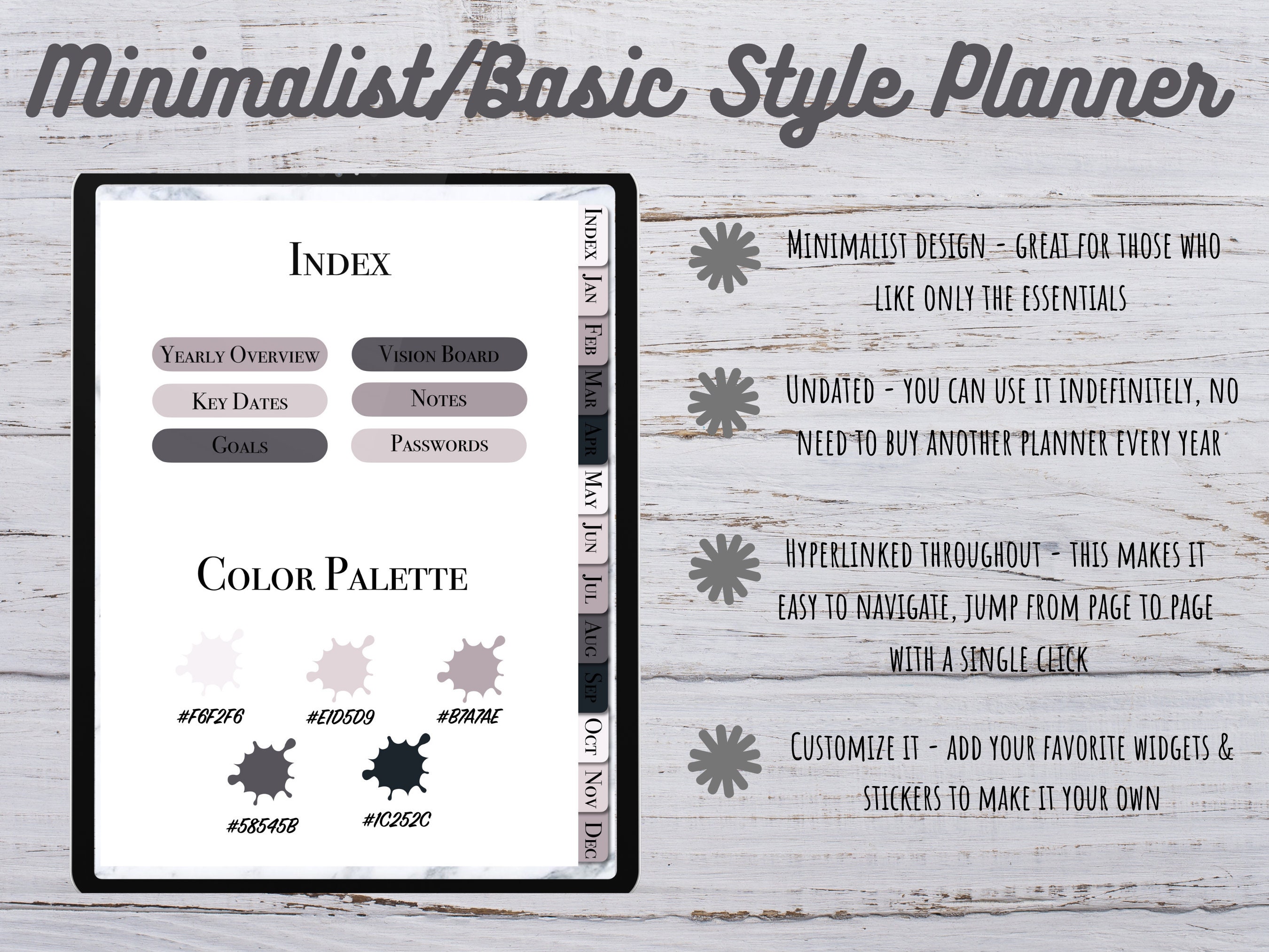 Undated Digital Planner, Dark Navy, Portrait Planner, Minimalist ...