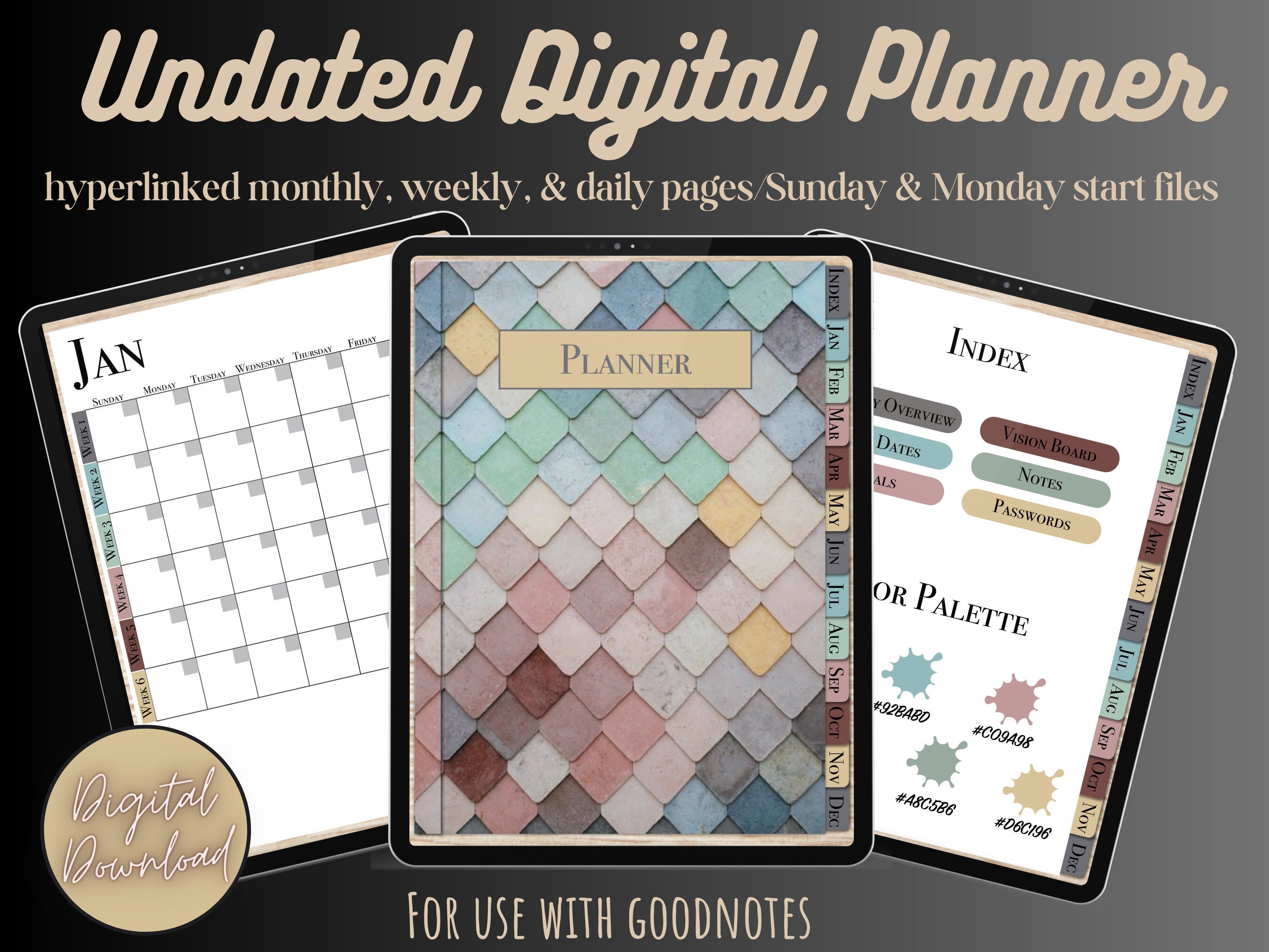 Undated Digital Planner, Multicolor, Portrait Planner, Minimalist ...