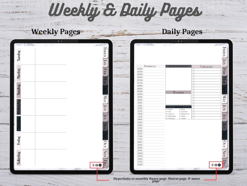 Undated Digital Planner, Dark Navy, Portrait Planner, Minimalist ...