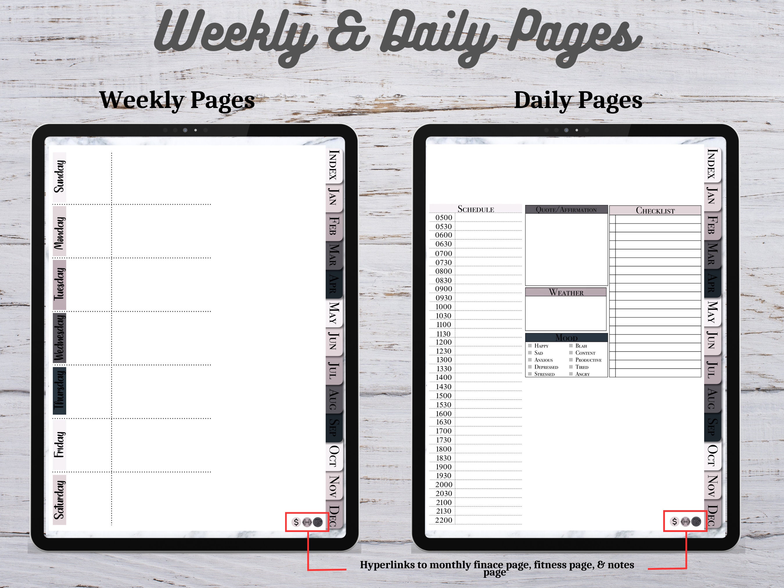 Undated Digital Planner, Dark Navy, Portrait Planner, Minimalist ...