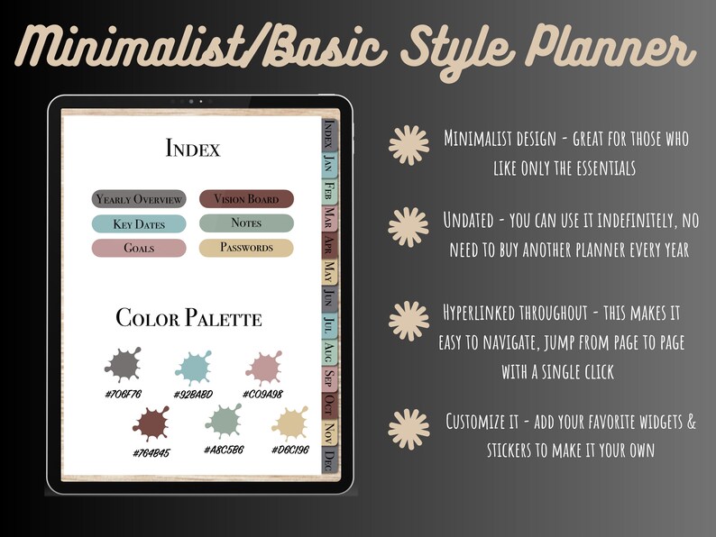 Undated Digital Planner, Multicolor, Portrait Planner, Minimalist ...