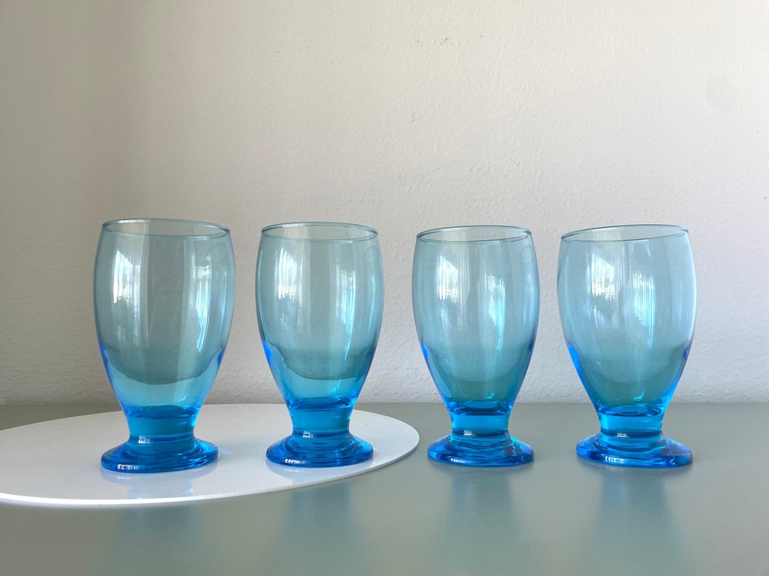 Vintage Turquoise Blue Glass Cristar Water Goblets, Retro Barware - Etsy
