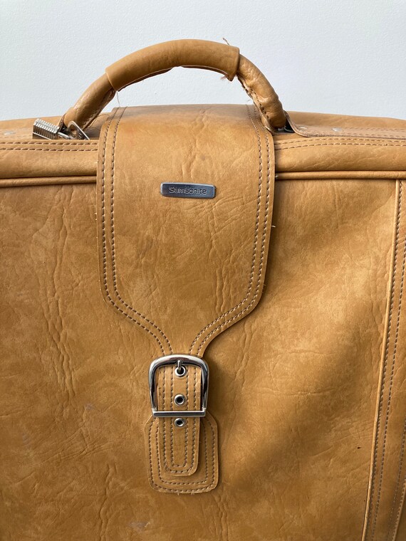 Vintage Samsonite Luggage – 1970s Tan Faux Leather La… - Gem