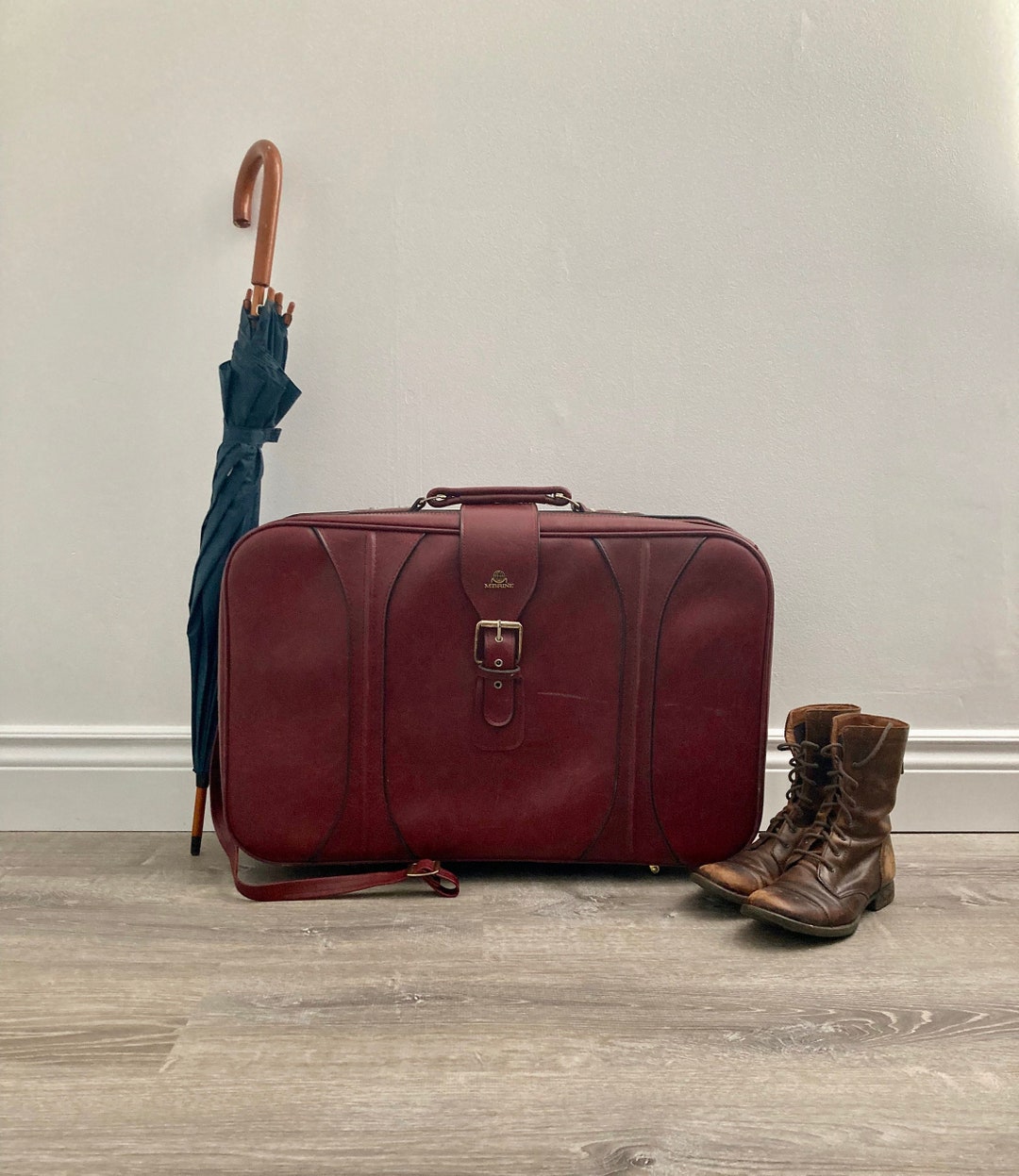 Burgundy Travel Bag - Red Luggage Vintage - Retro Suitcase - Red ...