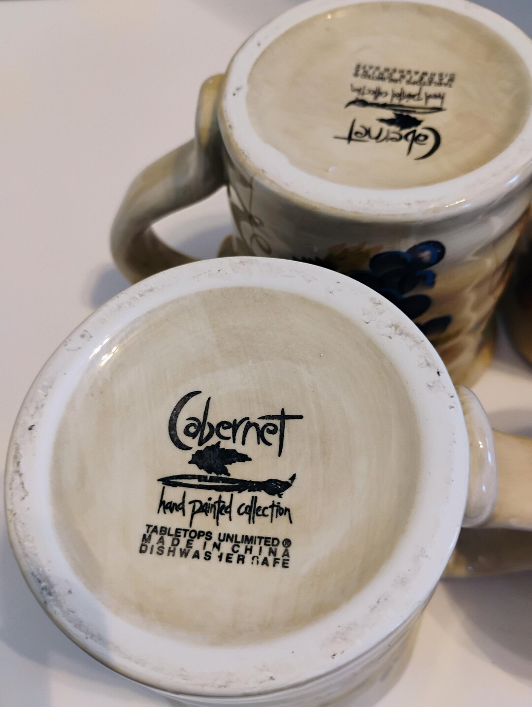 4 Tabletops Unlimited Cabernet Hand-painted Coffee Mugs 4 1/2 Inches ...