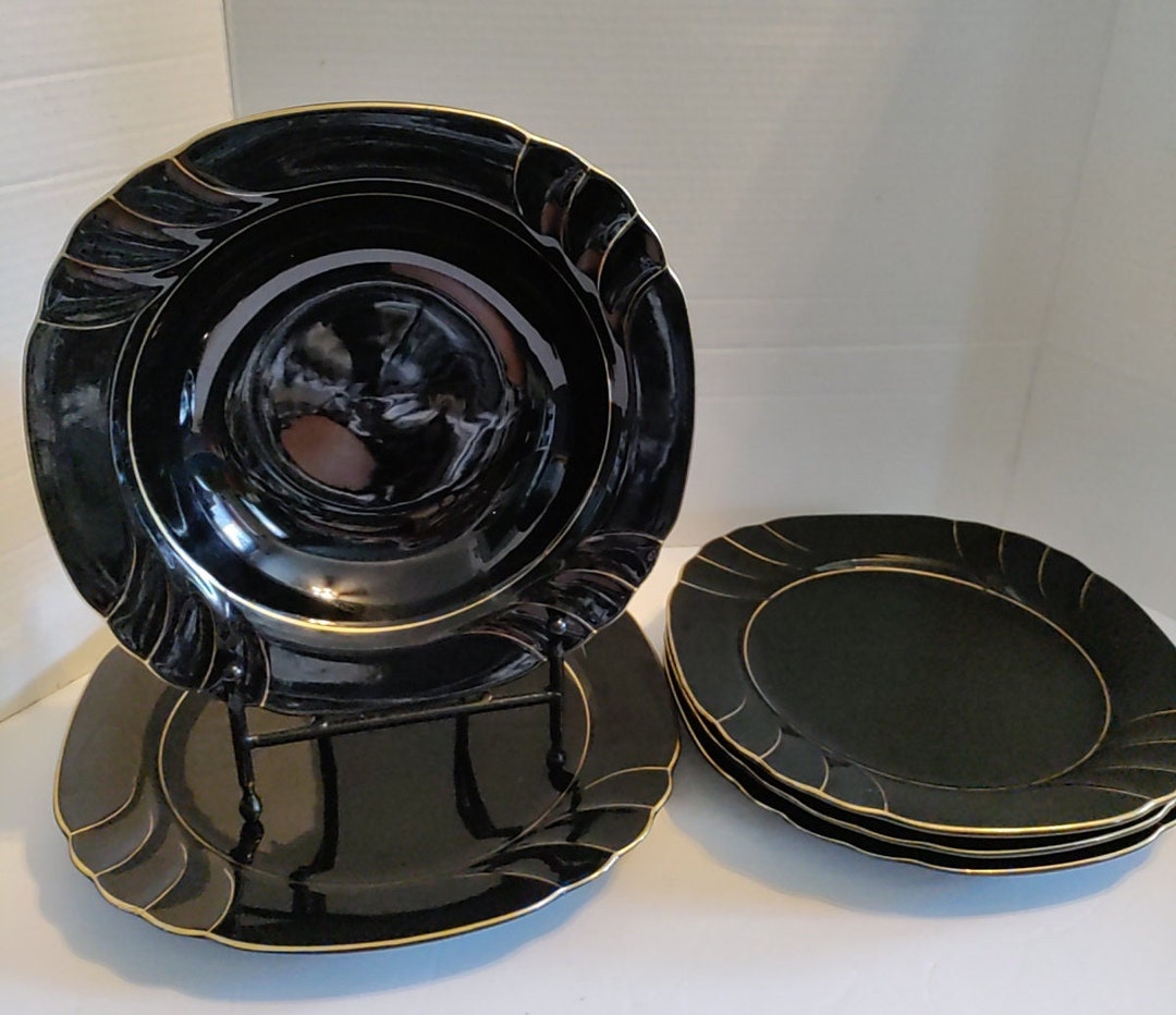Gallery Collections by Ranmaru Wave Golden Black, Serving Bowl, Platter ...
