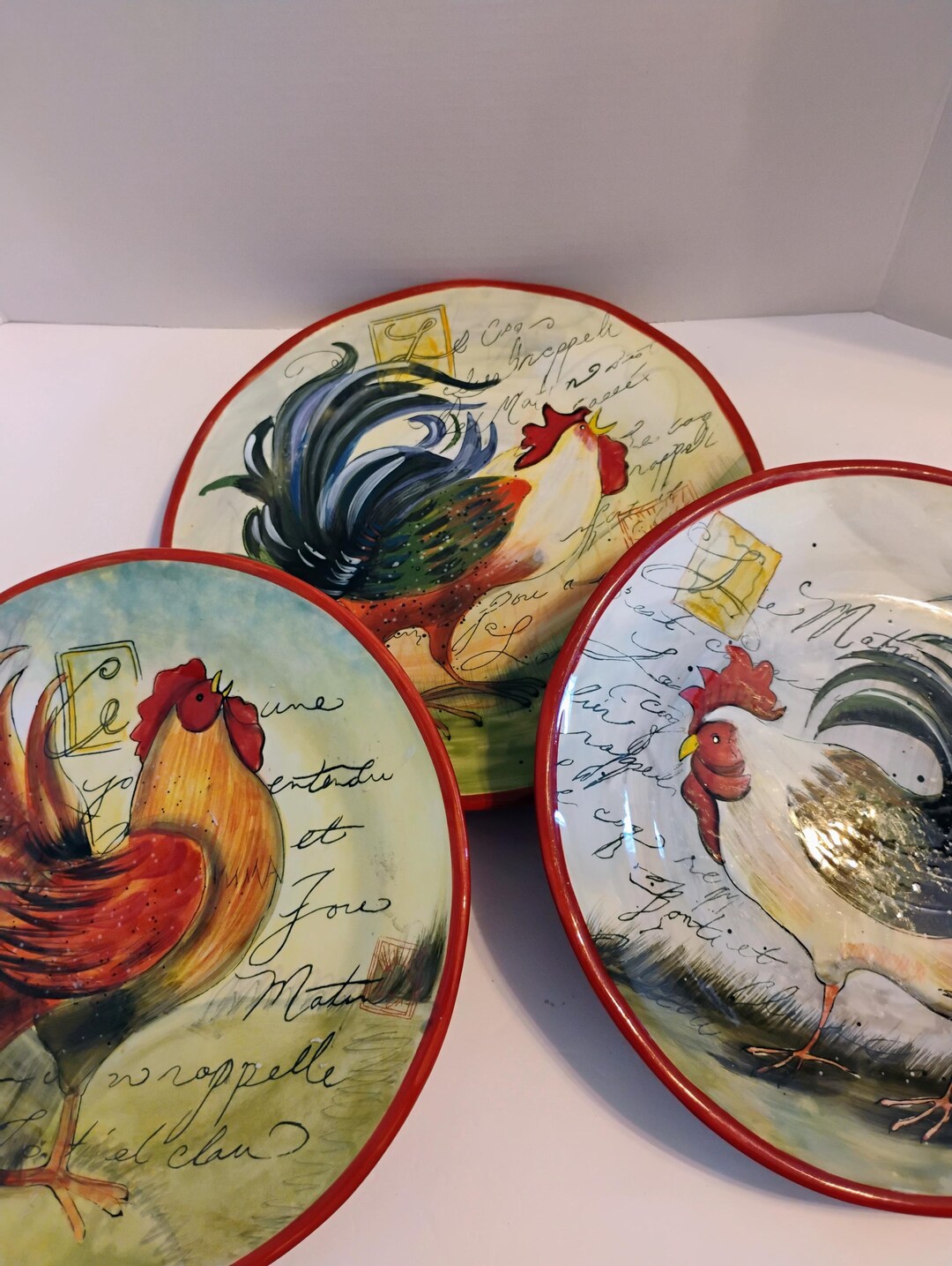 3 Certified International Susan Winget Farmhouse Rooster Dinner Plates ...