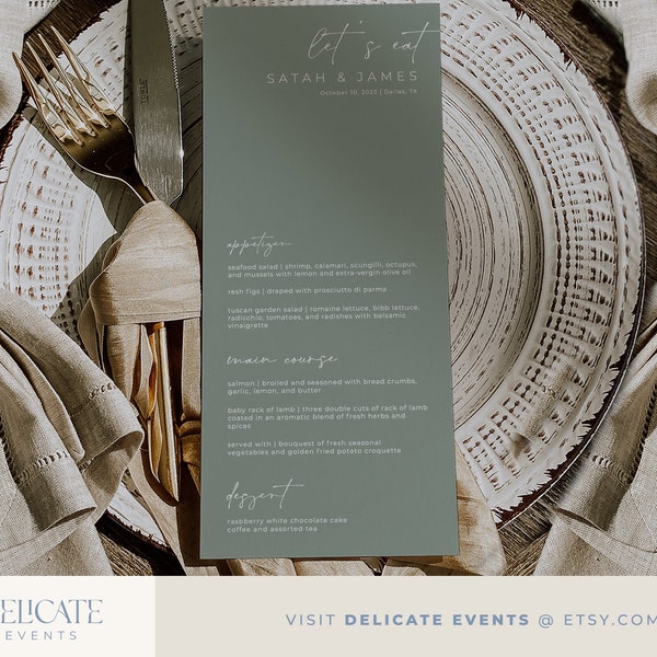 Sage Green Wedding Menu - Etsy