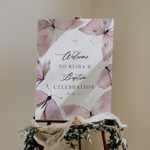 Girl Baptism Welcome Sign Template, Editable Butterfly Baby Dedication ...