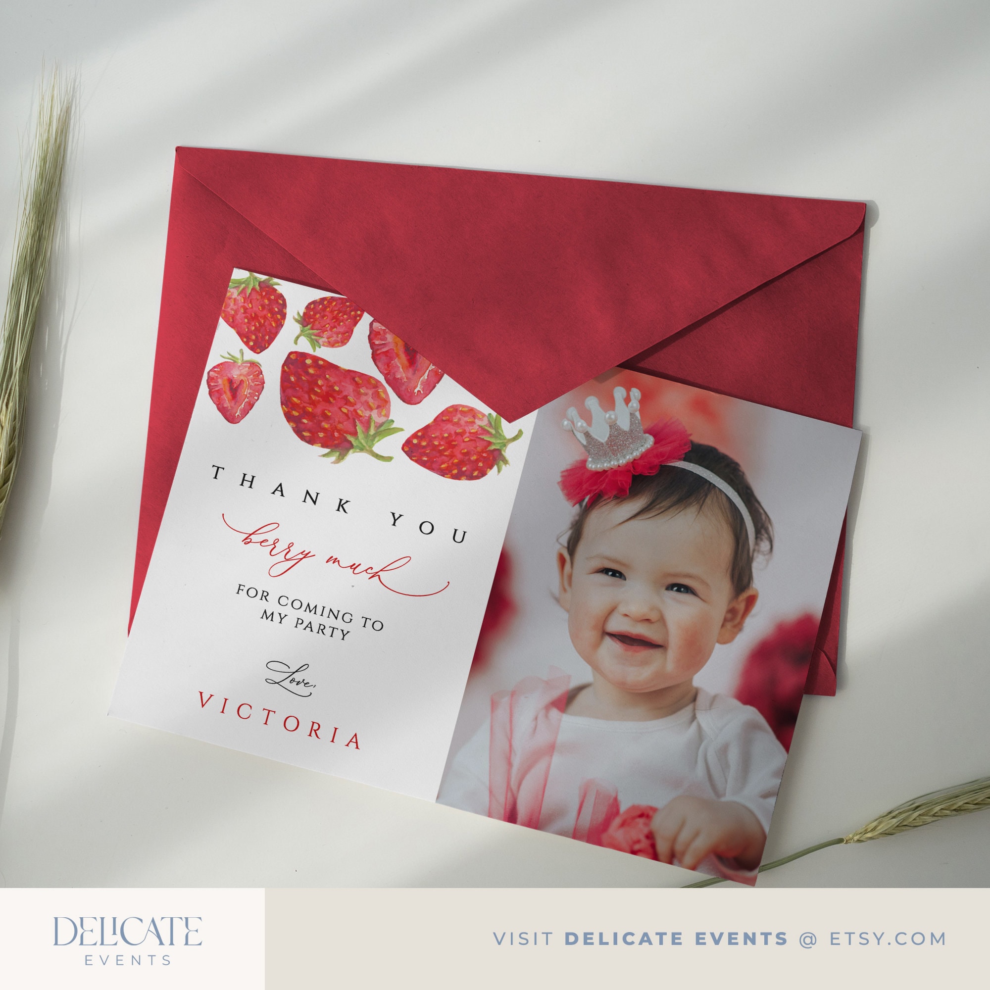 Berry First Birthday Thank You Card With Photo Berry 1st - Etsy