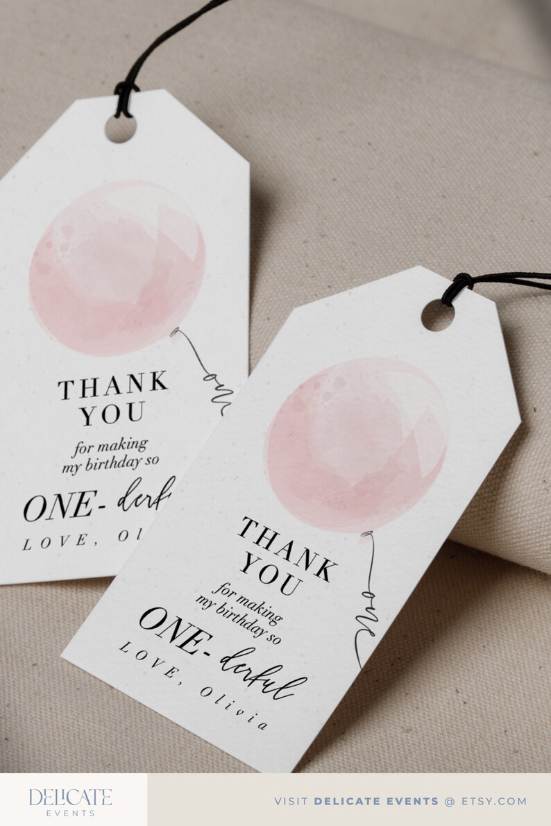 Gift 1st Birthday Thank You Tag Template Pink Birthday - Etsy
