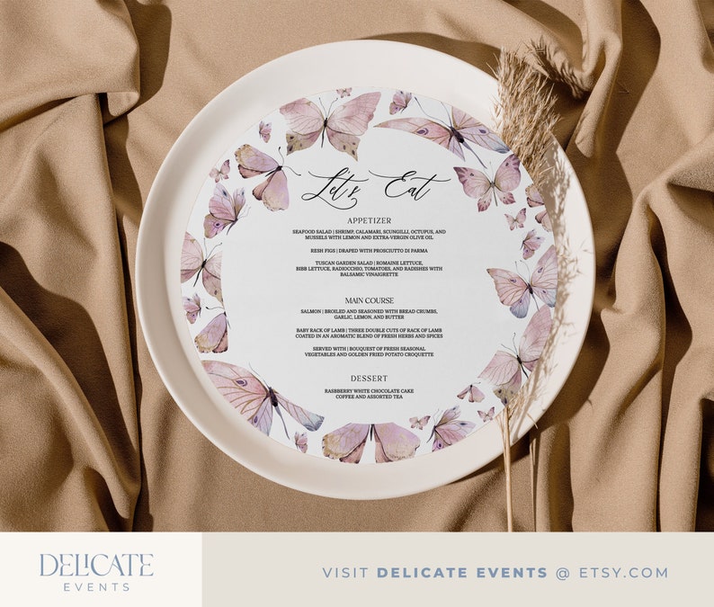 Butterfly Round Menu Template Butterflies Circle Menu - Etsy