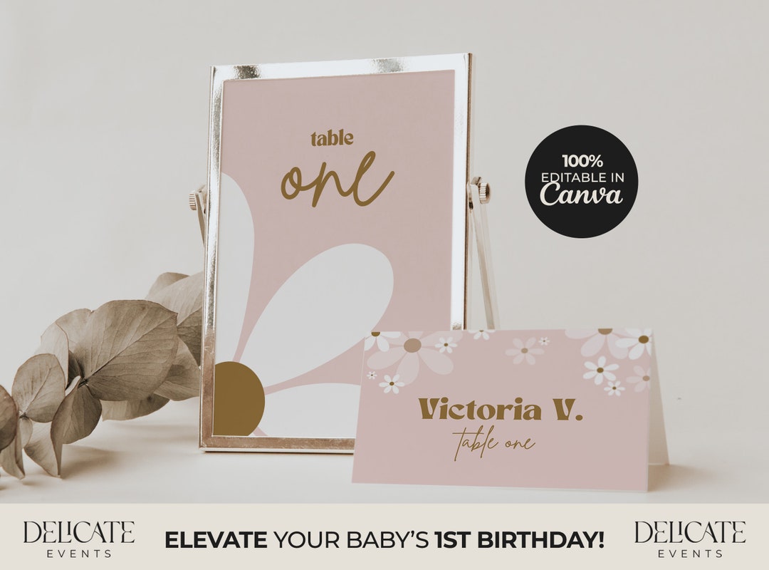 Editable Daisy Table Number and Name Card Bundle, Pink Daisy Party ...