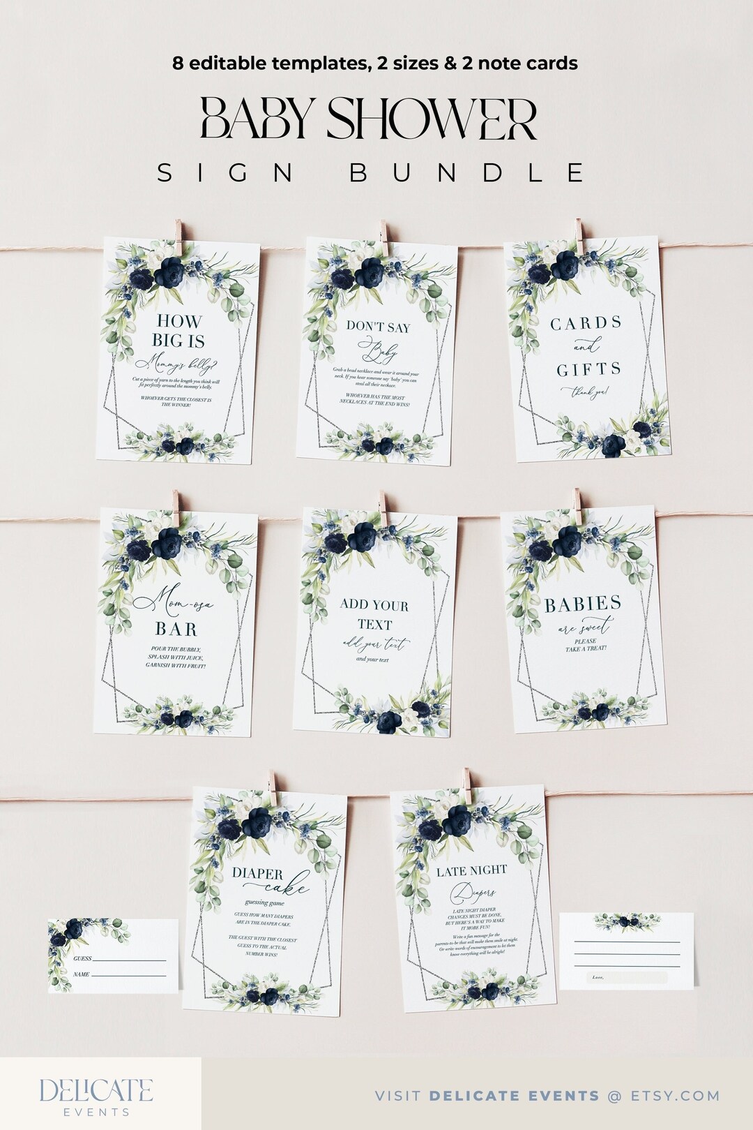 Editable Baby Shower Sign Bundle, Blue Baby Shower Signs, Dusty Blue ...