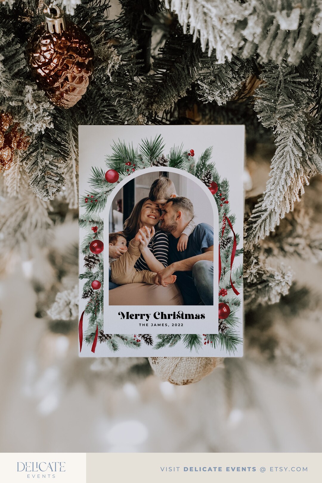 Pine Tree Holiday Card Multi Photo Holiday Card Template - Etsy