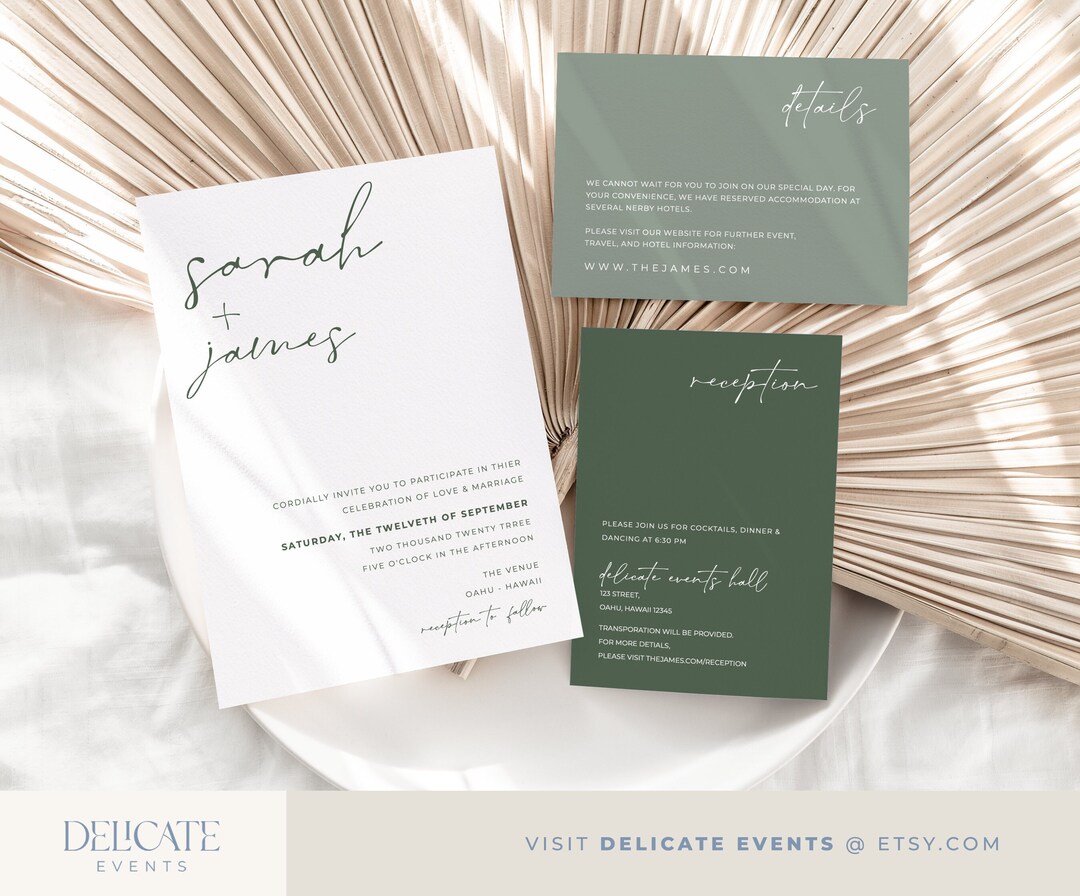 Sage Green Wedding Invitation Suite, Sage Green Invitation Template ...