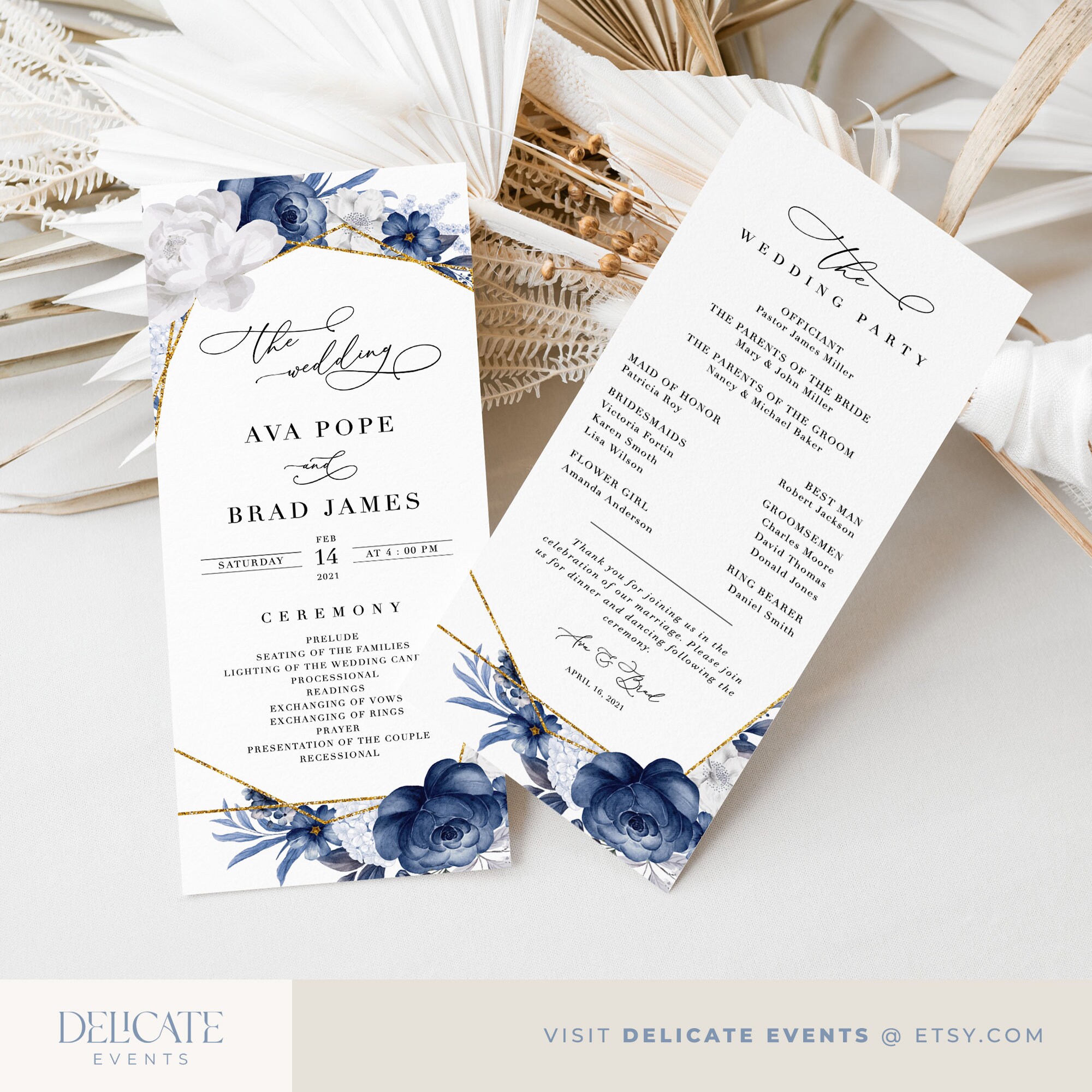 Dusty Blue Wedding Program Template Calligraphy Wedding - Etsy