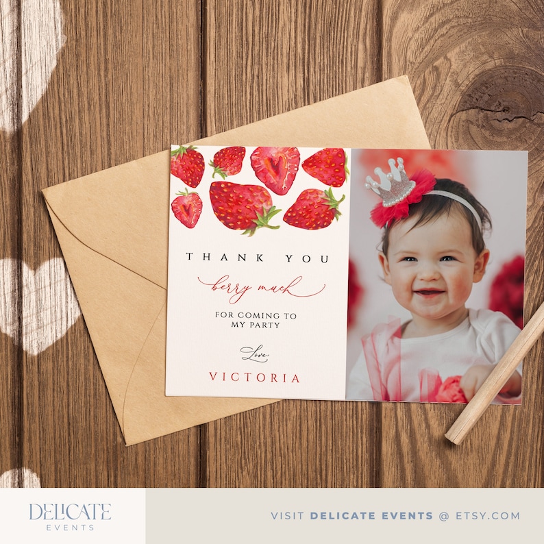 Berry First Birthday Thank You Card With Photo Berry 1st | Etsy