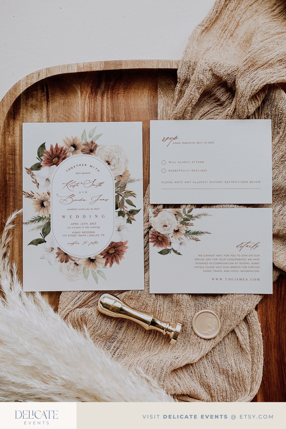 Rust Wedding Invitations, Burnt Orange Terracotta Floral Wedding ...