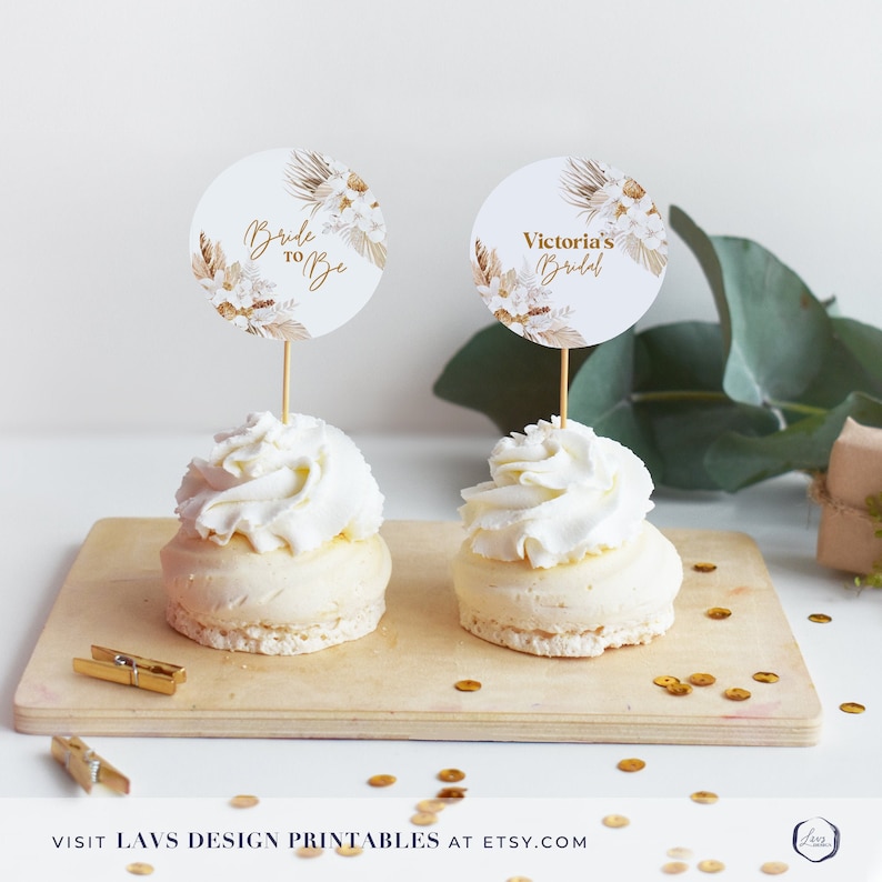 4 EDITABLE boho cupcake toppers template Bridal shower | Etsy