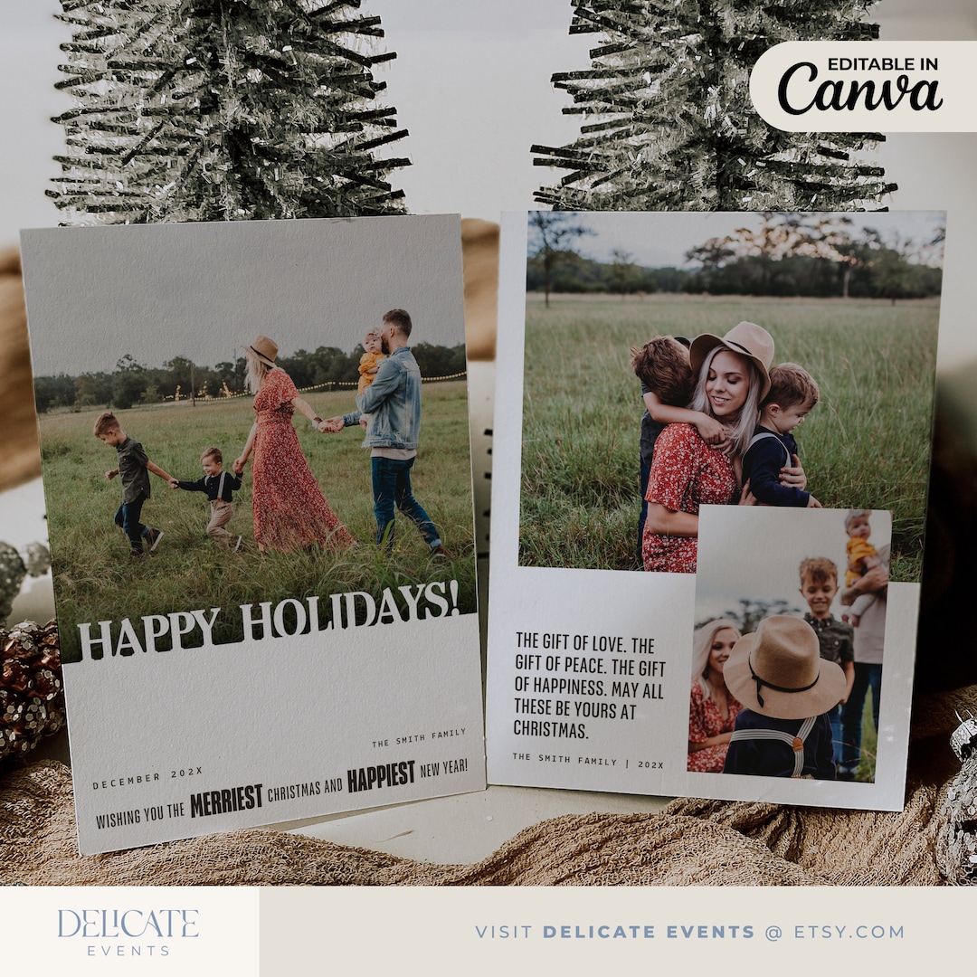 Minimalist Christmas Card Canva Template, Modern Xmas Greeting Design ...