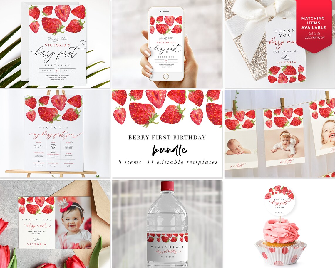 Berry First Birthday Thank You Card With Photo Berry 1st | Etsy