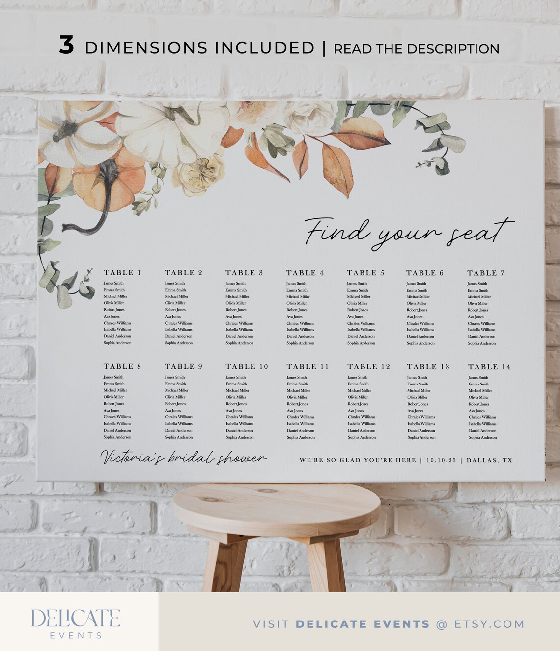 Fall Printable Seating Chart Template, Autumn Wedding Seating Sign ...