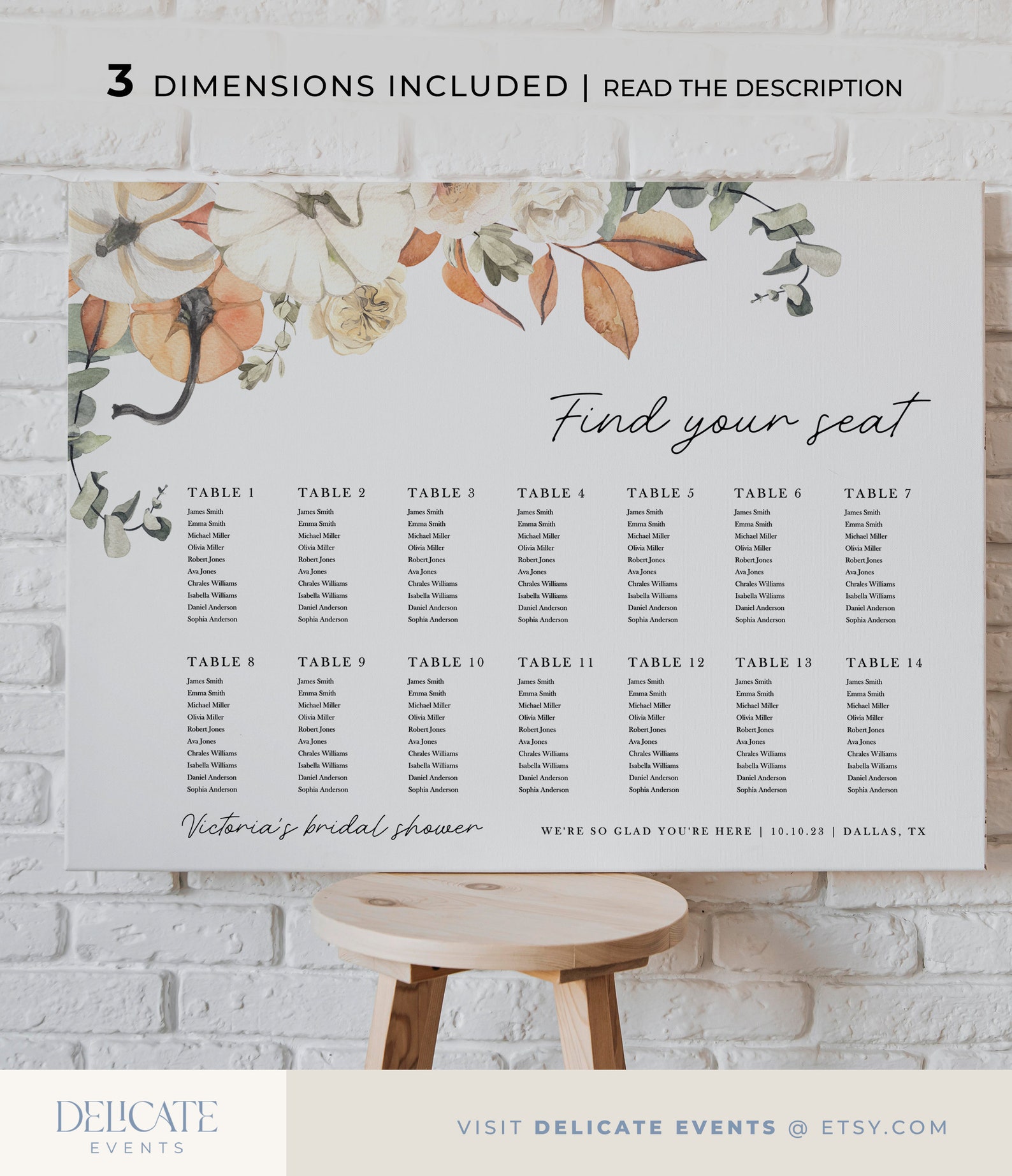 Fall Printable Seating Chart Template, Autumn Wedding Seating Sign ...