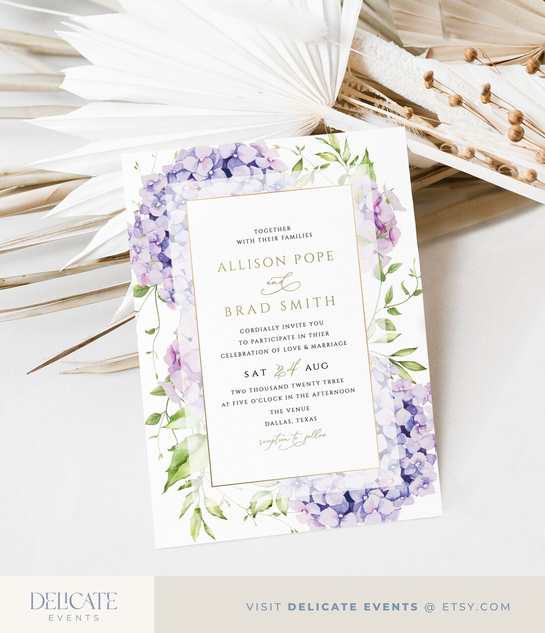 Hydrangea Wedding Invitation Template: Blush Floral Watercolor (digital ...