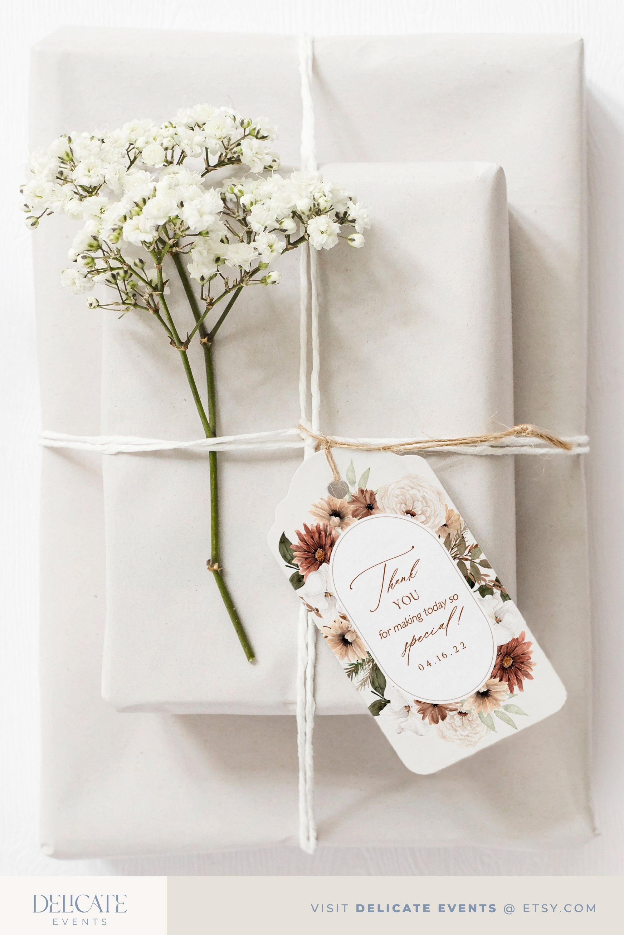 Rust Floral Favor Tag Printable Wedding Favor Thank You Tag - Etsy