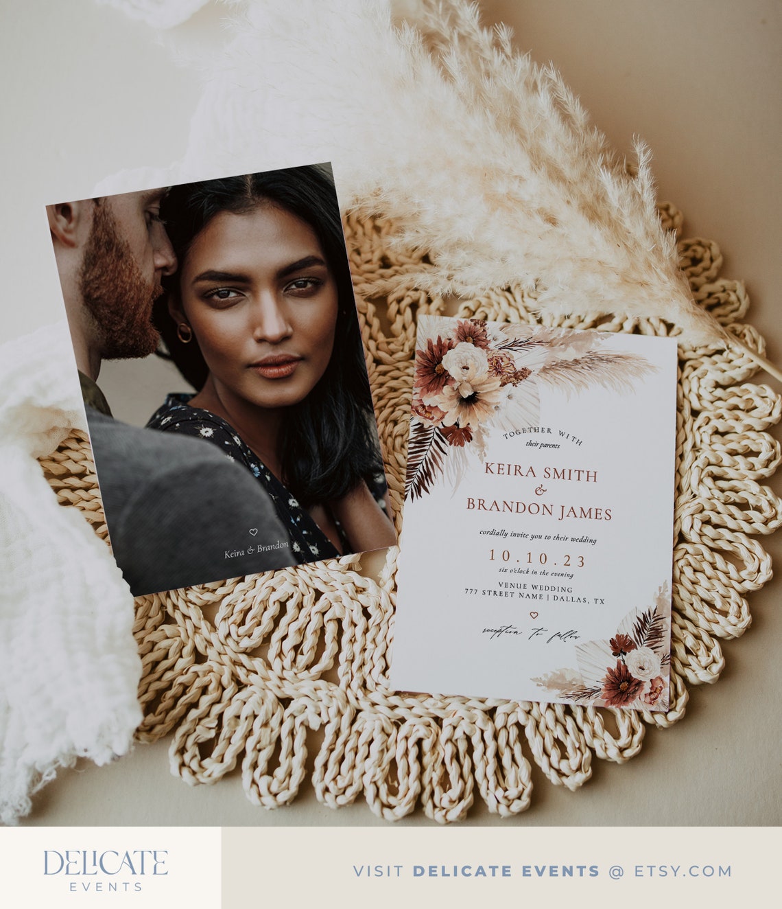 Rustic Wedding Invitation Pampas Grass Wedding Invitation Etsy