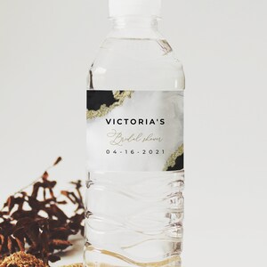 EDITABLE Black and Gold Water Bottle Labels, Black and Gold Bridal ...
