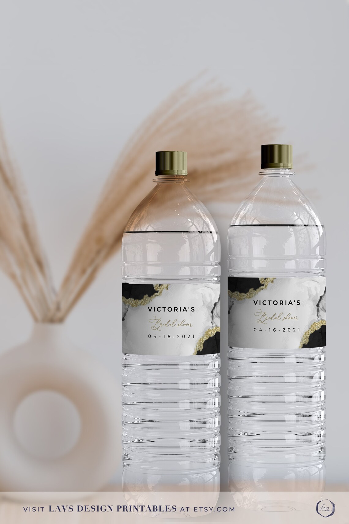 EDITABLE black and gold water bottle labels Black and gold | Etsy