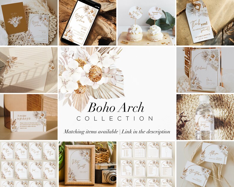 4 EDITABLE boho cupcake toppers template Bridal shower | Etsy