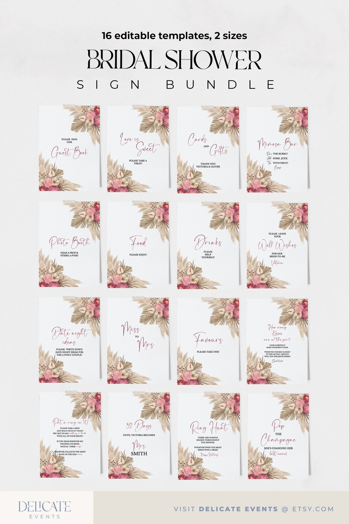 Pampas Grass Bridal Shower Signs Fully Editable Bridal Shower - Etsy