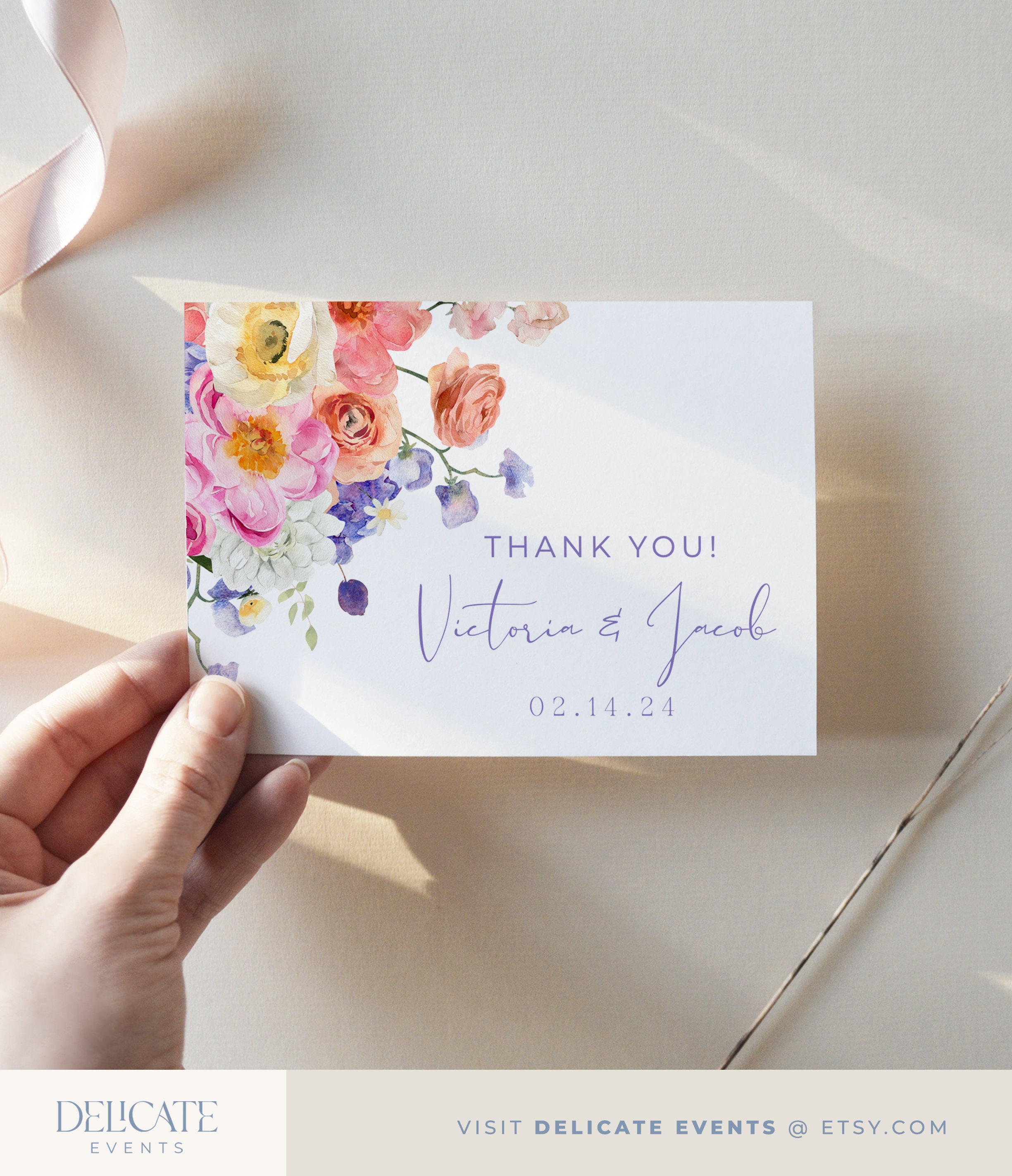 Floral Garden Thank You Card Template Editable Garden Thank - Etsy