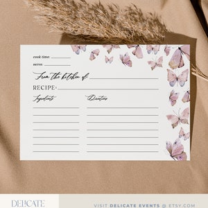 Bridal Shower Recipe Card Printable, Editable Butterfly Bridal Recipe ...