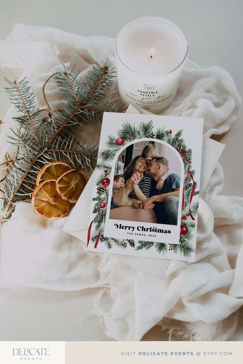 Pine Tree Holiday Card Multi Photo Holiday Card Template - Etsy