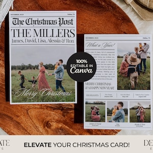 What a Year Newspaper Christmas Card With Photo Canva Template ...