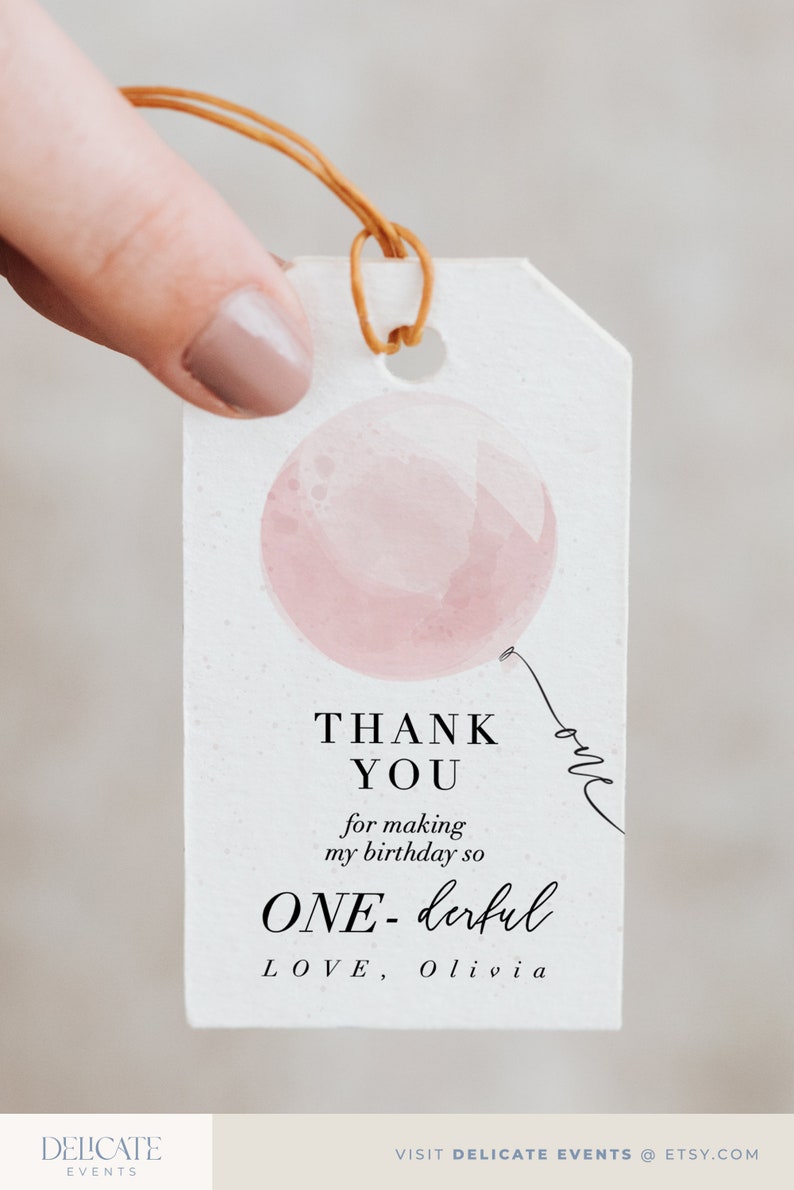 Gift 1st Birthday Thank You Tag Template Pink Birthday - Etsy