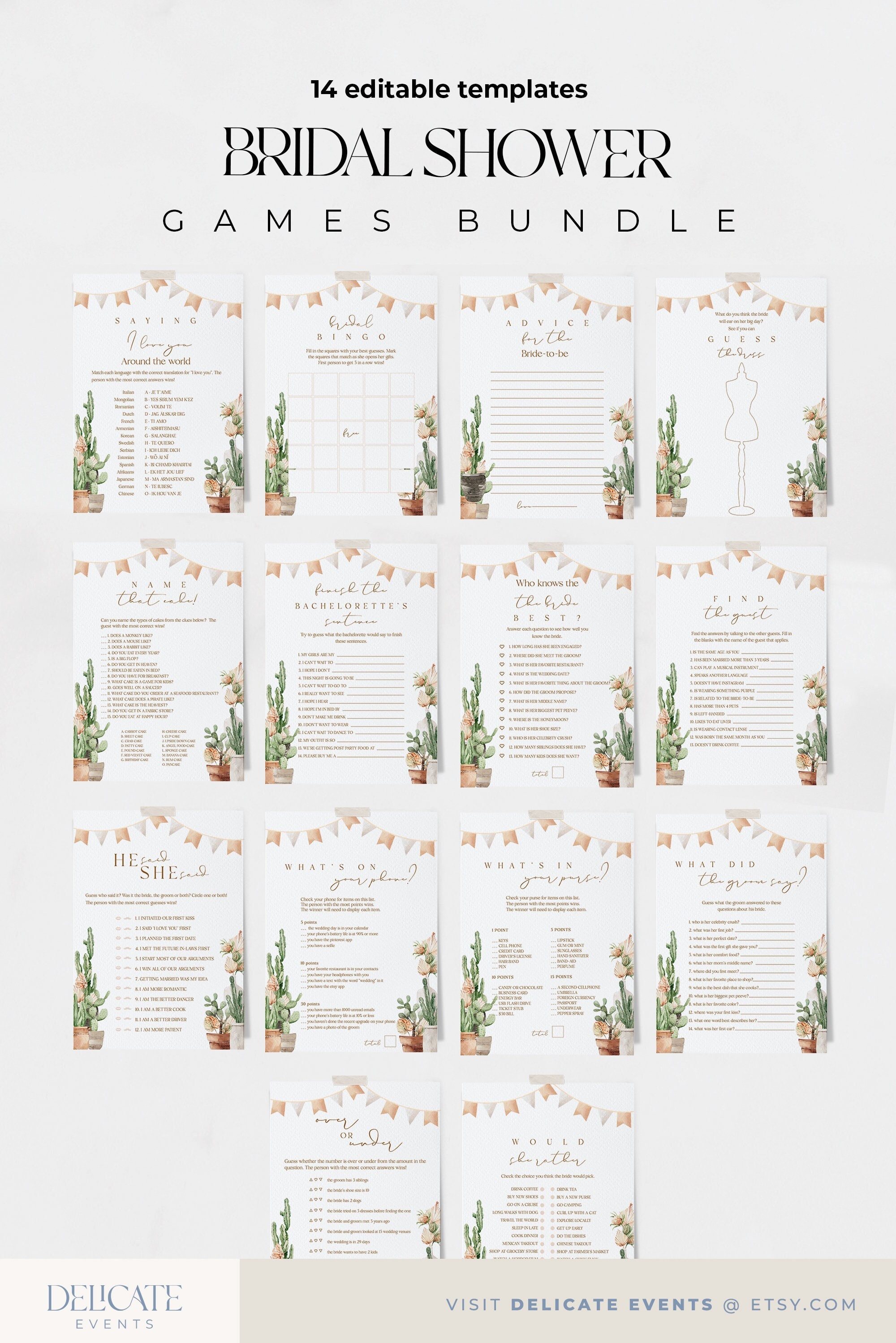 14 EDITABLE fiesta bridal shower games bundle Desert bridal | Etsy