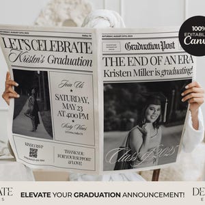 Custom Graduation Newspaper Invitation Template: Editable Canva Design ...