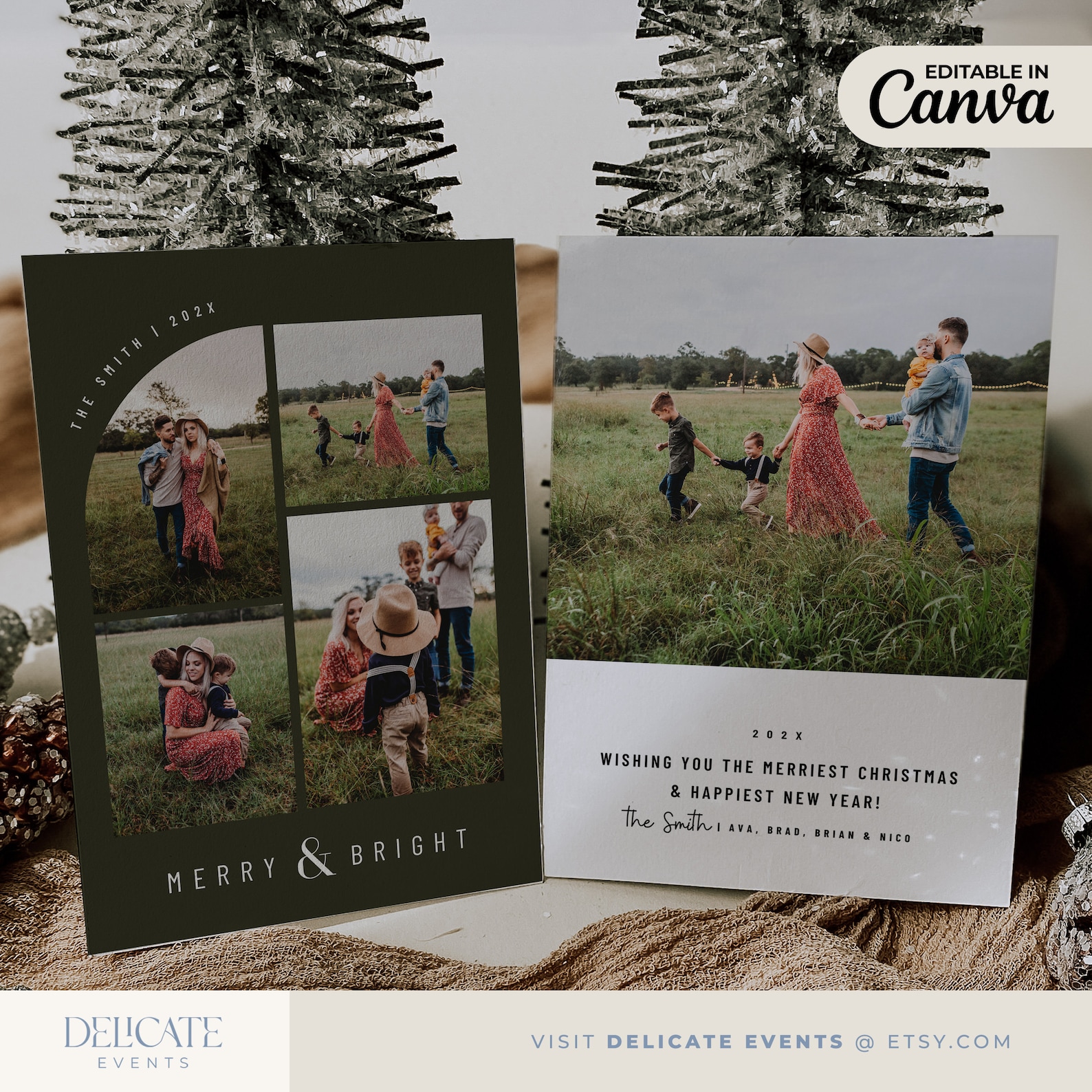 Bohemian Holiday Card Canva Template, Last Minute Christmas Card Design ...