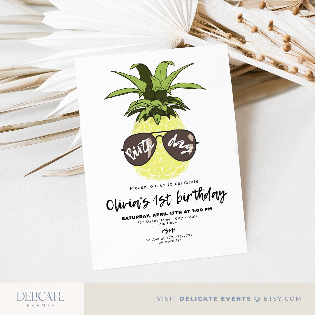 Tropical Birthday Invitation Boy or Girl for a Pineapple Birthday ...