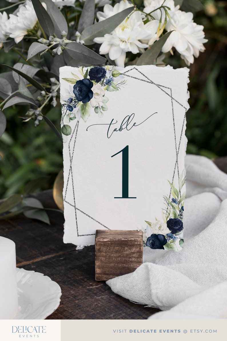 Editable Wedding Table Numbers Template, Navy Blue Printable Table ...