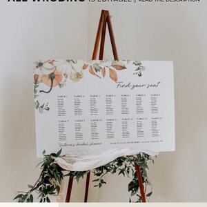 Fall Printable Seating Chart Template, Autumn Wedding Seating Sign ...