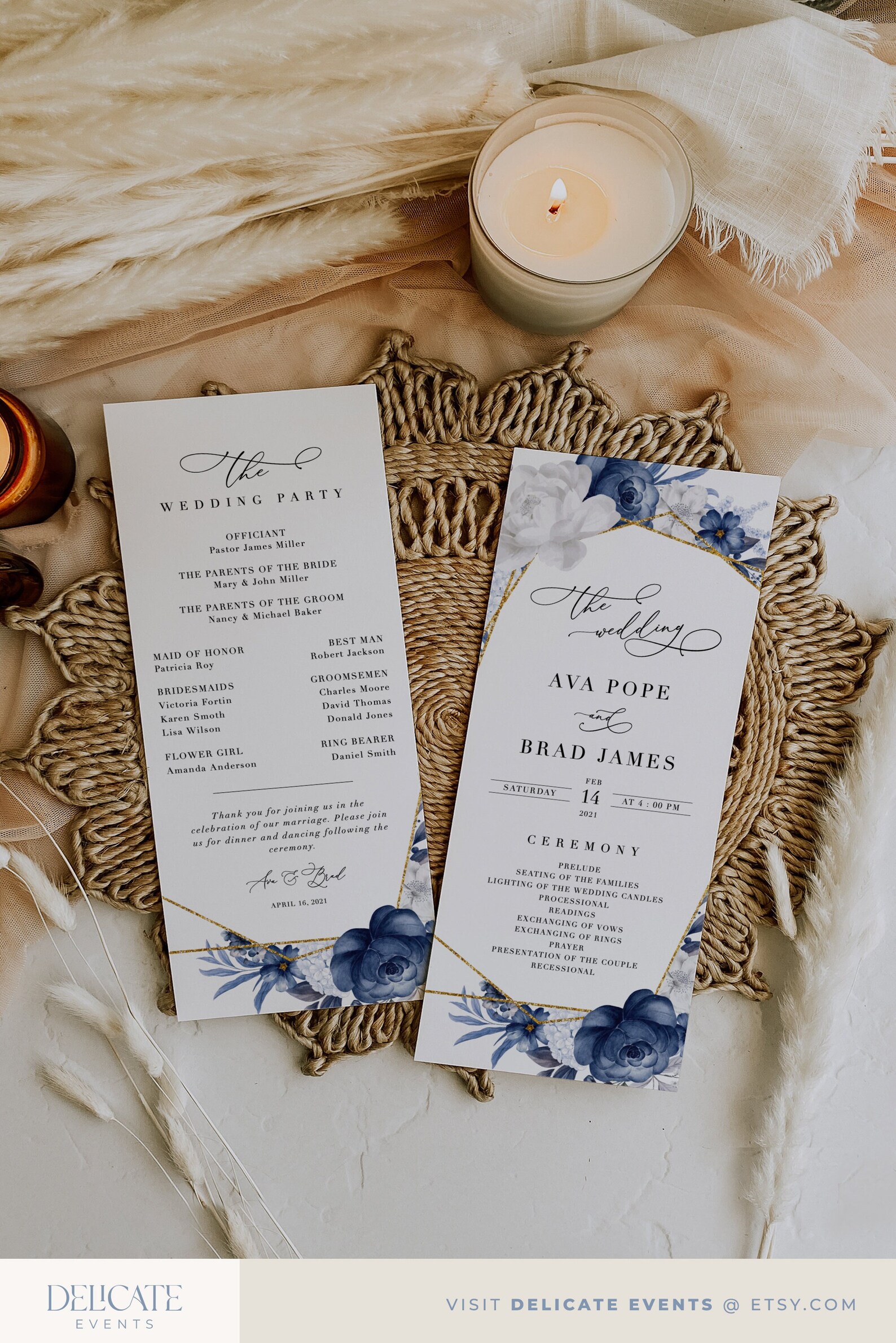 Dusty Blue Wedding Program Template Calligraphy Wedding - Etsy