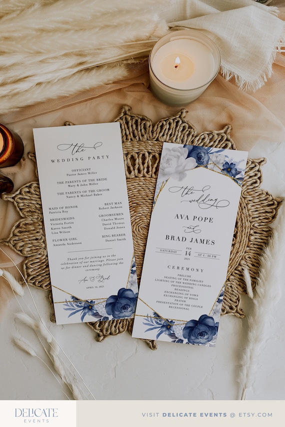 Dusty Blue Wedding Program Template Calligraphy Wedding - Etsy